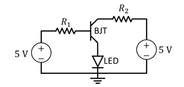 Solved Given that the LED has a forward bias 2 V and the BJT | Chegg.com