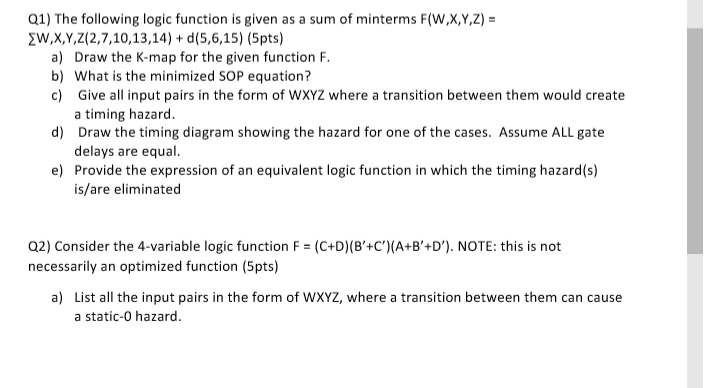 Solved Q1 The Following Logic Function Is Given As A Sum Of 0933