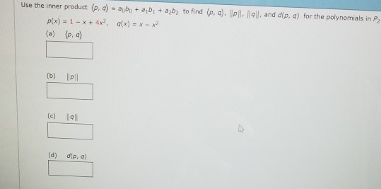 Solved Find (u, v), |u|, ||VI||, and d(u, v) for the given | Chegg.com