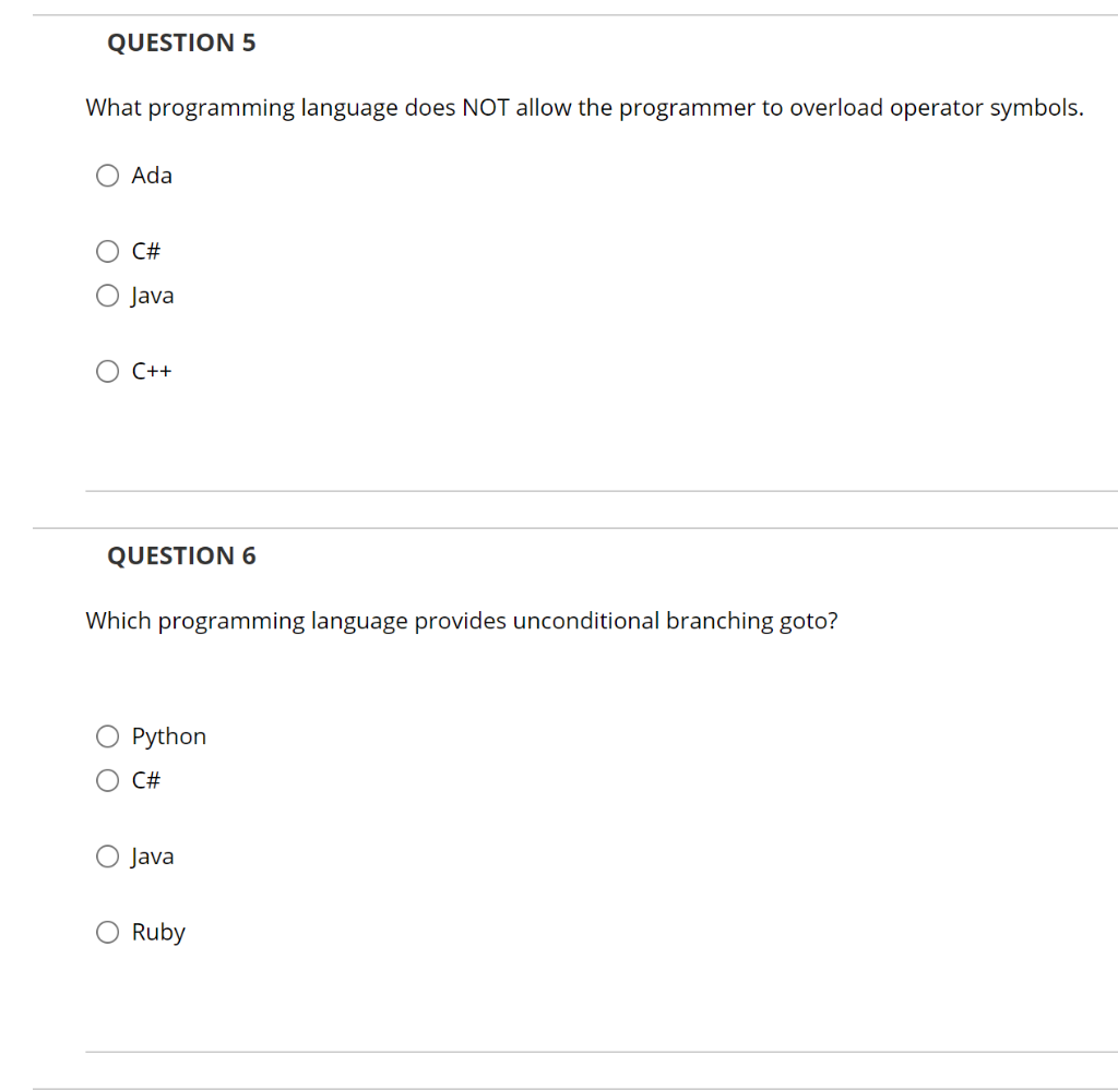 Solved QUESTION 5 What programming language does NOT allow | Chegg.com