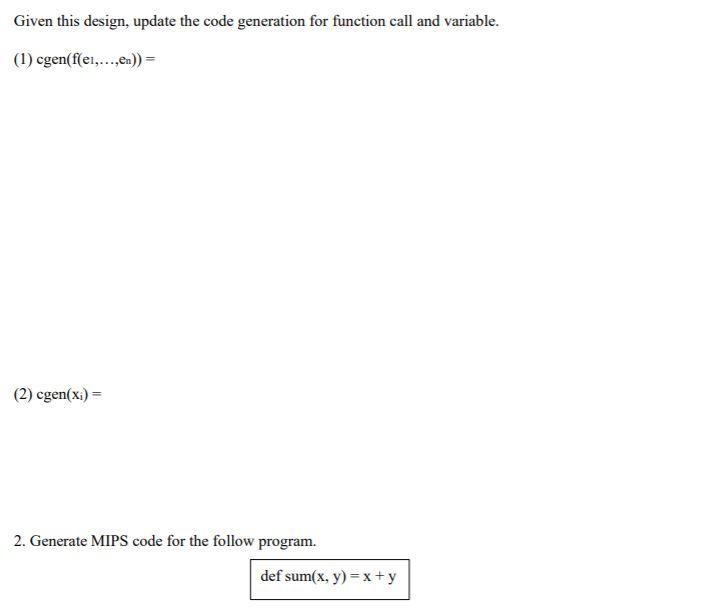 PART III Code Generation (16 points) A simplified | Chegg.com