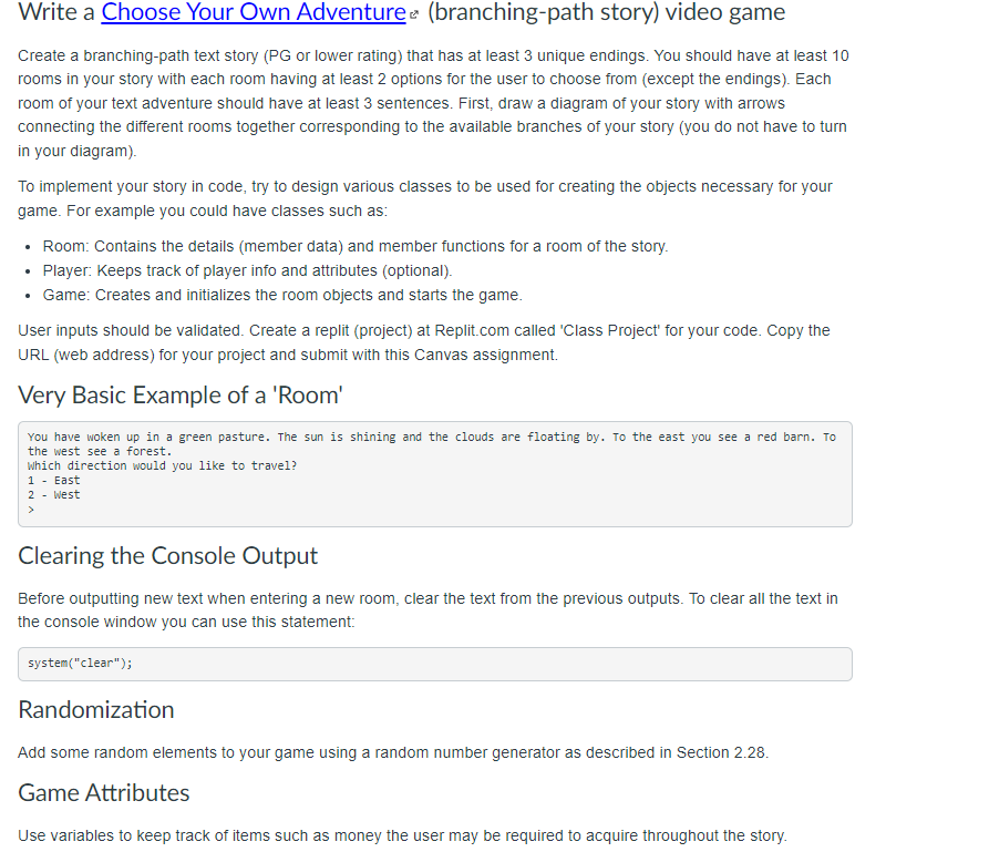 Solved Hi, I need to create an adventure game for a final | Chegg.com