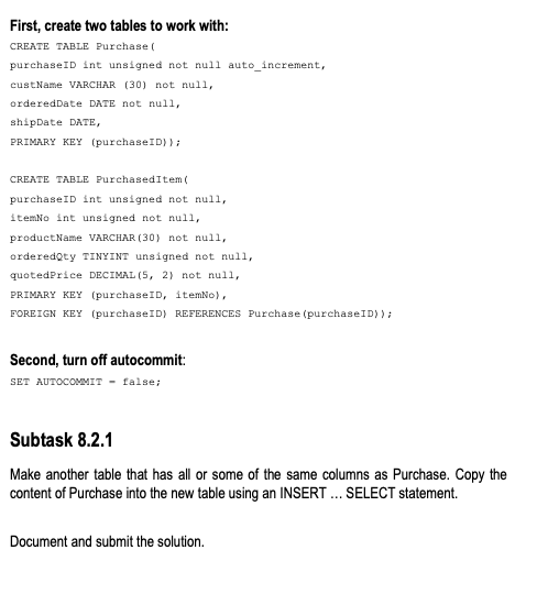 Solved First, create two tables to work with: CREATE TABLE | Chegg.com