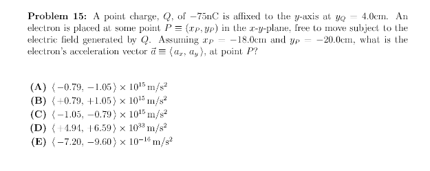 Solved Problem 15: A point charge, Q, of – 75nC is affixed | Chegg.com