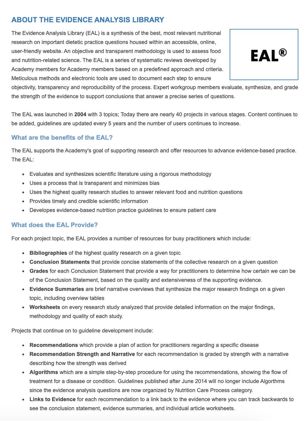 Solved 1)What is the evidence analysis library? | Chegg.com