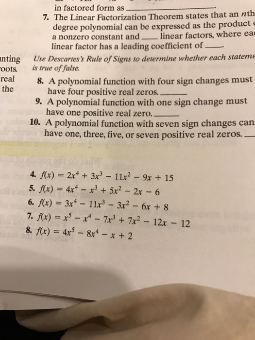 Solved in factored form as 7. The Linear Factorization | Chegg.com