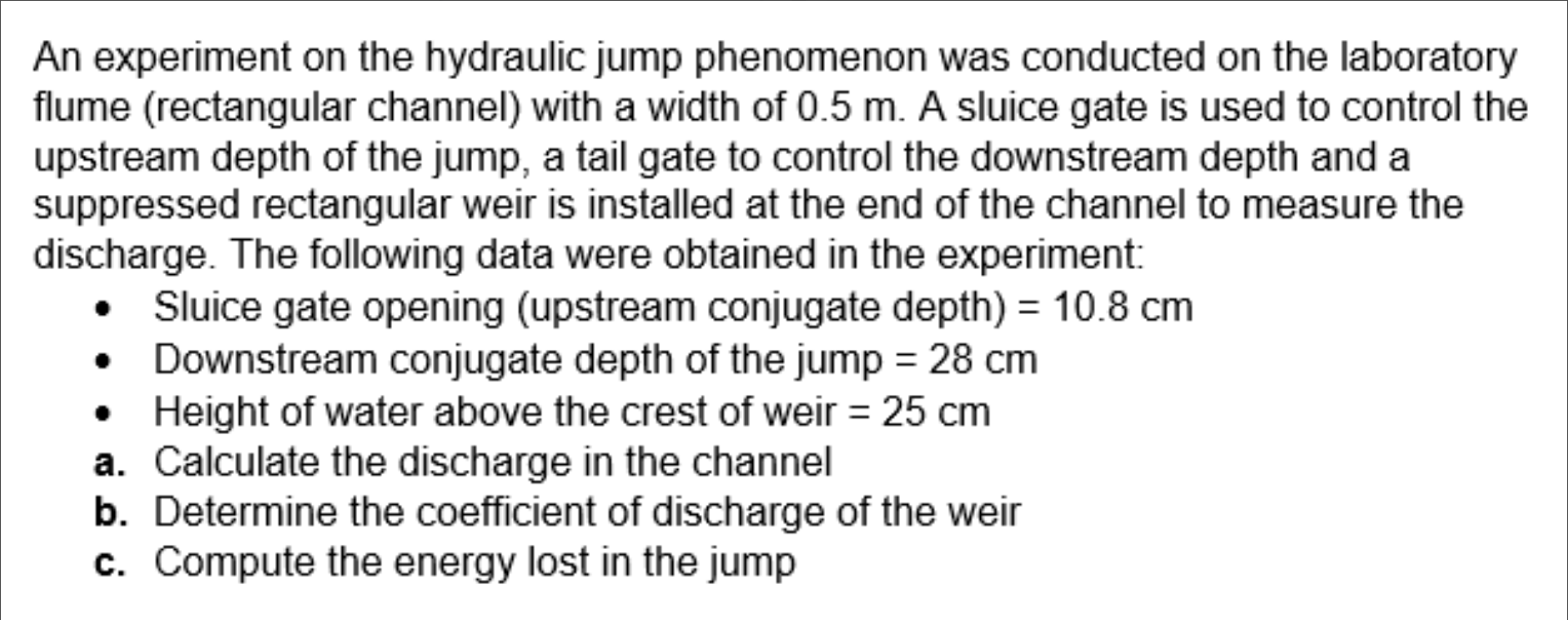 Solved An experiment on the hydraulic jump phenomenon was | Chegg.com