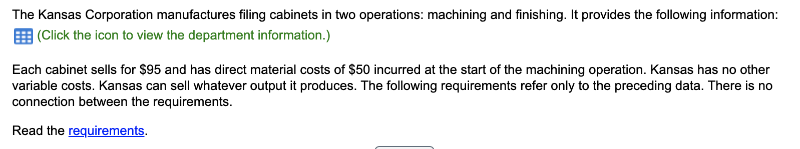 The Kansas Corporation manufactures filing cabinets | Chegg.com