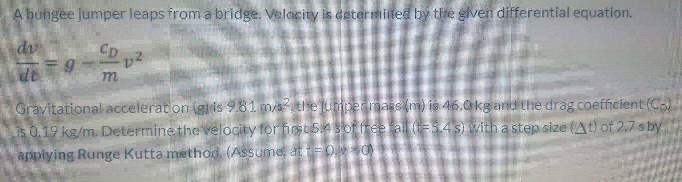 Solved A bungee jumper leaps from a bridge. Velocity is | Chegg.com