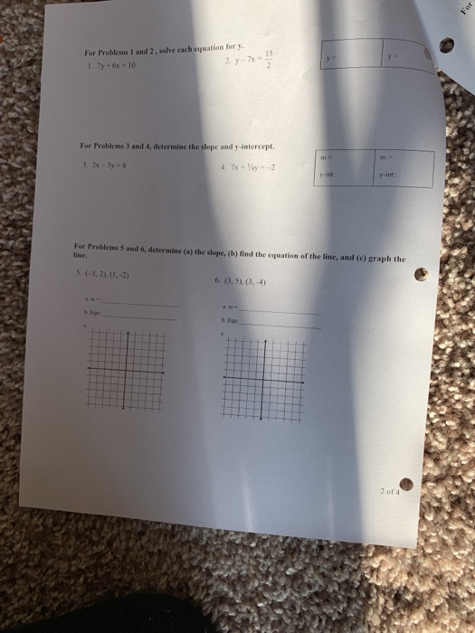 Solved For Problems 1 and 2, solve each equation for y 1. 7y | Chegg.com