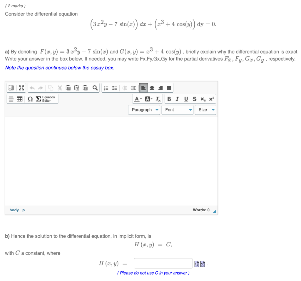 Solved (2 marks) Consider the differential equation | Chegg.com