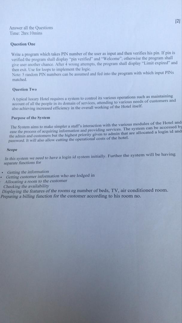 Solved [2] Answer all the Questions Time: 2hrs:10mins | Chegg.com