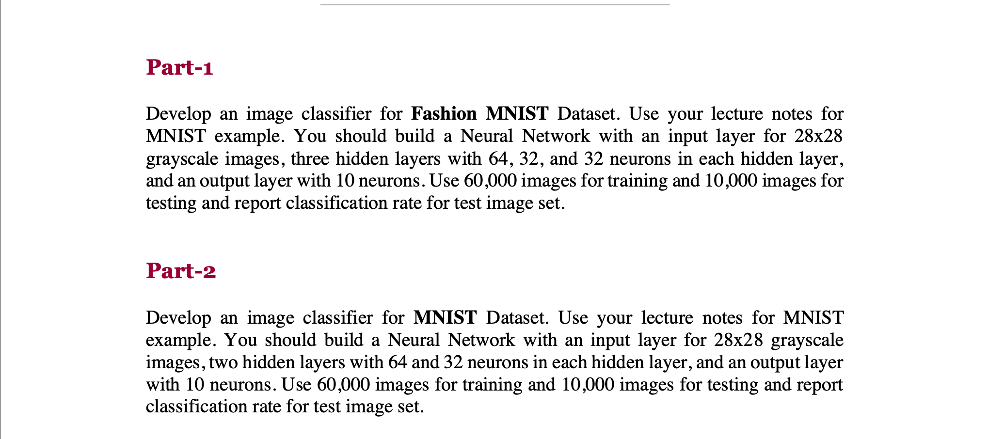 Solved Develop an image classifier for Fashion MNIST | Chegg.com