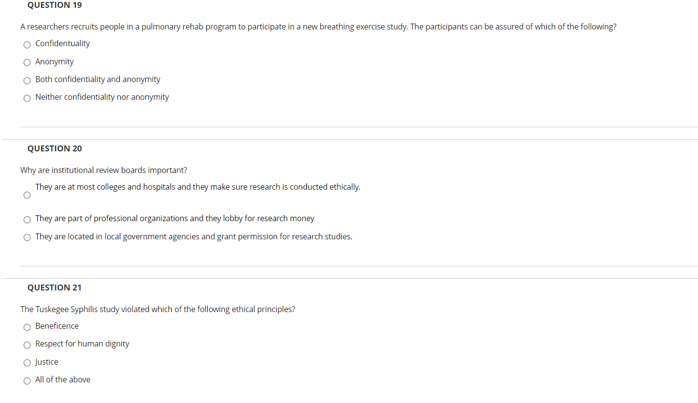 Solved QUESTION 19 A researchers recruits people in a | Chegg.com