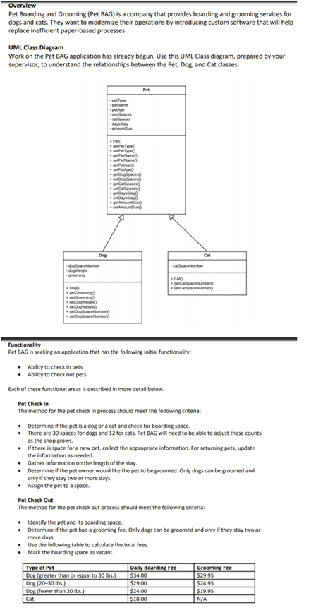 Solved I need help making a code for my PetBAG project. im | Chegg.com