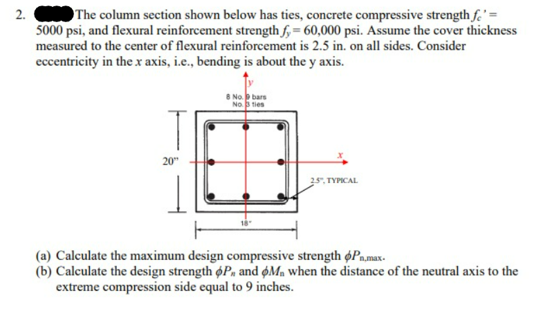 [Solved]: The column section shown below has ties, concrete