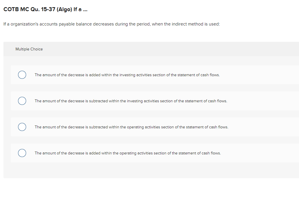 Solved COTB MC Qu. 15-58 (Algo) Assume a company's net | Chegg.com