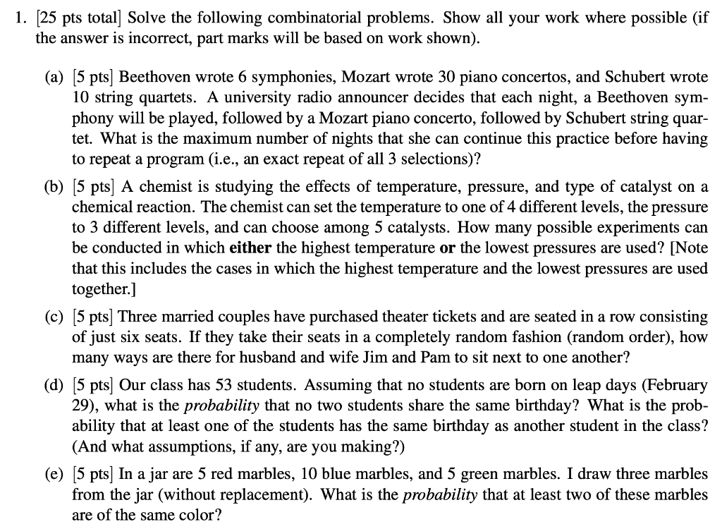 [25 pts total] Solve the following combinatorial | Chegg.com