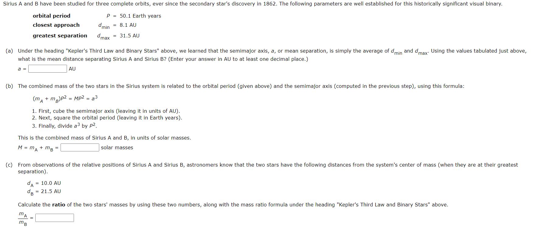 Solved Sirius A and B have been studied for three complete | Chegg.com