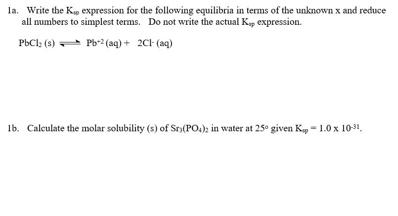 Solved la. Write the Ksp expression for the following | Chegg.com