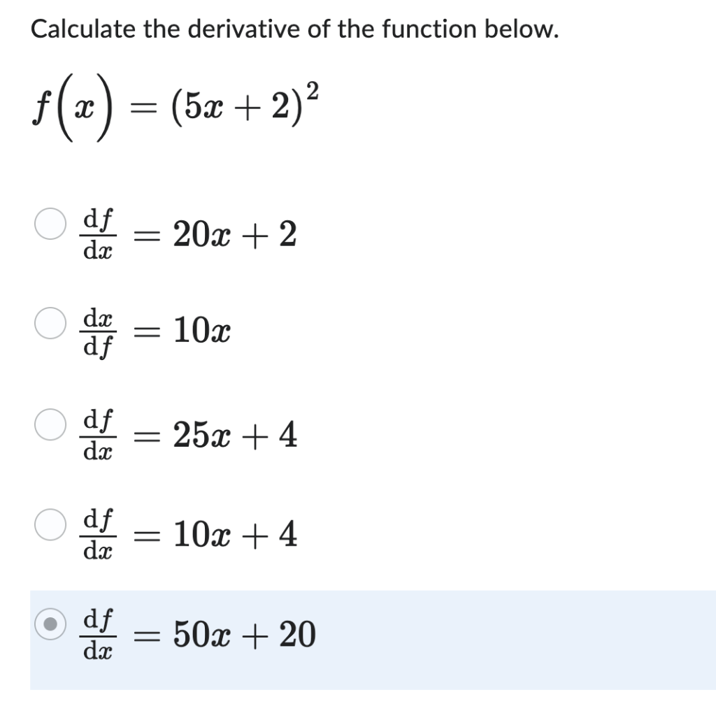Solved Calculate the derivative of the function below. f(x) | Chegg.com
