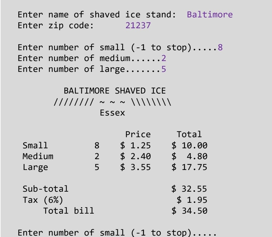 Solved Project 3: Shaved Ice Stand Write a program for a | Chegg.com
