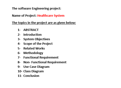 Solved The software Engineering project: Name of Project: | Chegg.com