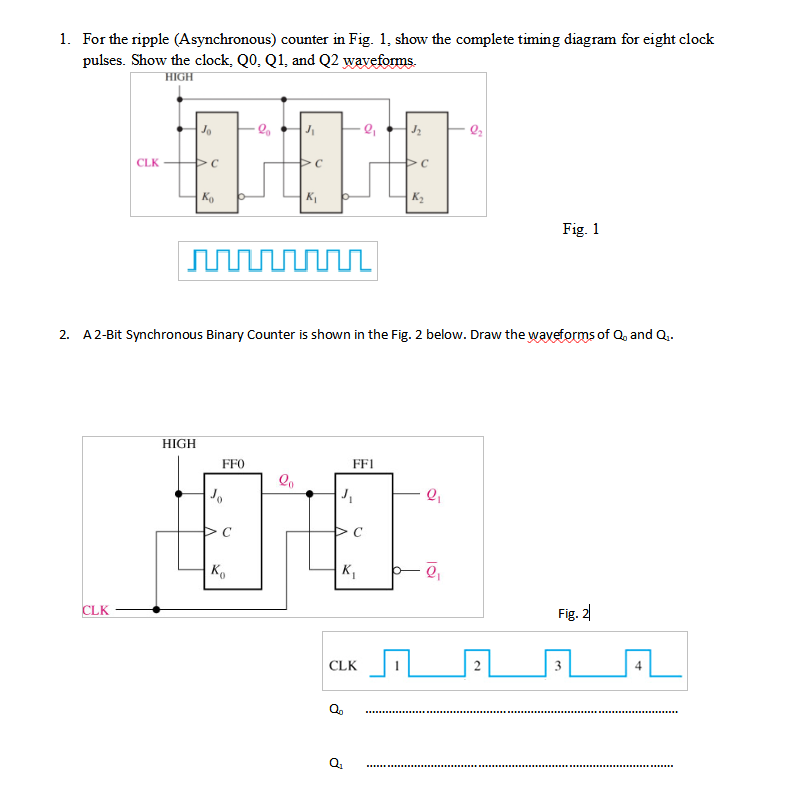 Solved 1. For the ripple (Asynchronous) counter in Fig. 1, | Chegg.com