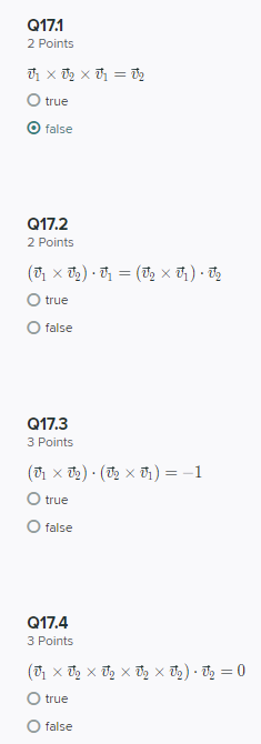 Solved Q17.1 2 Points U X TXT = T2 O true false Q17.2 2 | Chegg.com