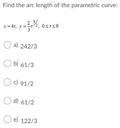 Solved Find the arc length of the parametric curve: x=4t, y | Chegg.com