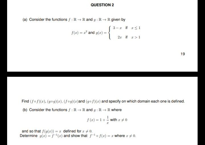 Solved QUESTION 2 (a) Consider the functions f: R R and g: | Chegg.com