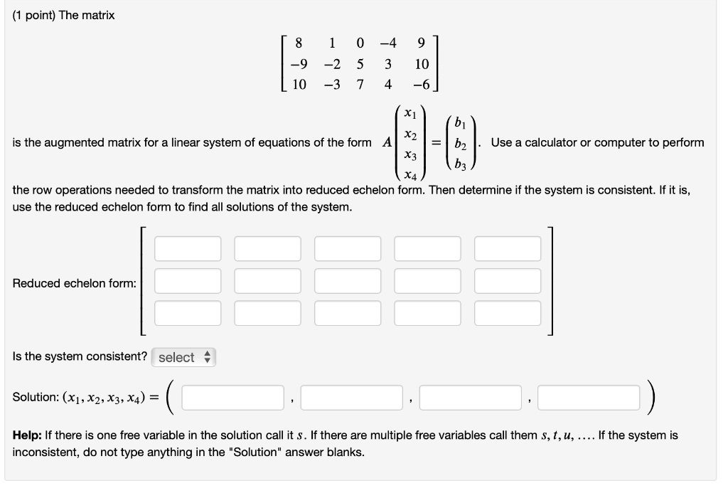 Solved 1 Point The Matrix 8 1 0 4 9 5 9 2 3 10 10 3 6 Chegg