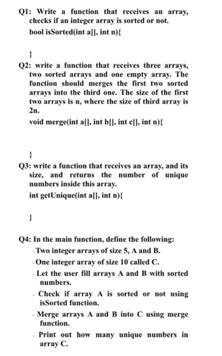 Solved Q1: Write a function that receives an array checks if | Chegg.com