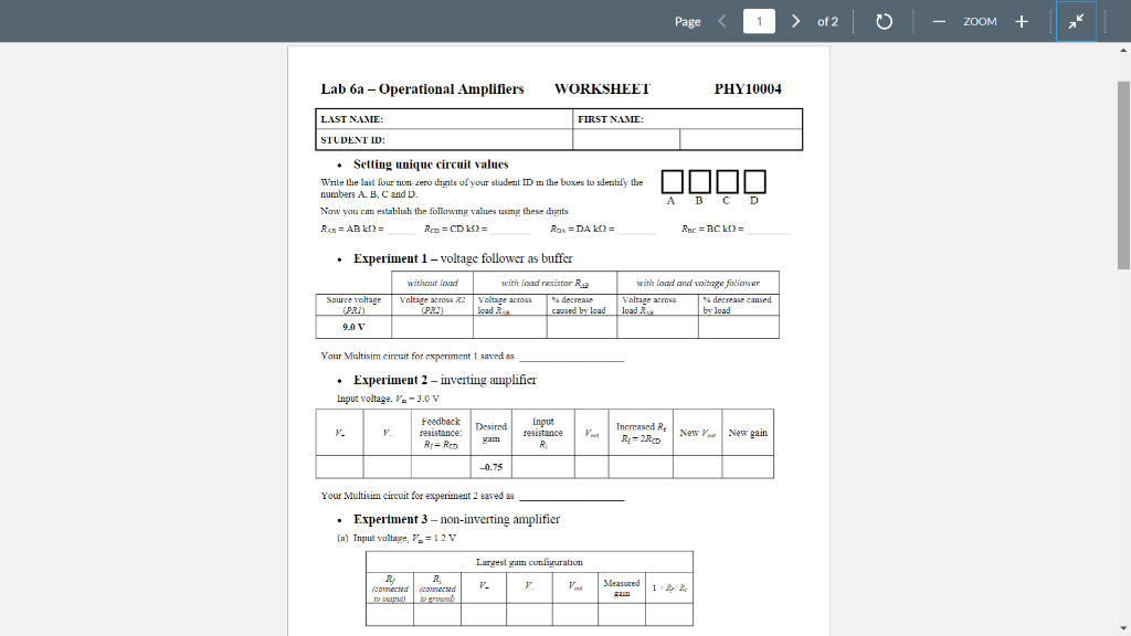 V1 9.0V 1 Lab 6a - Operational Amplifiers | Chegg.com