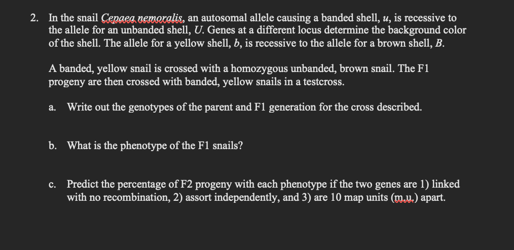 Solved 2. ﻿In the snail Cenaea nemoxalis, an autosomal | Chegg.com