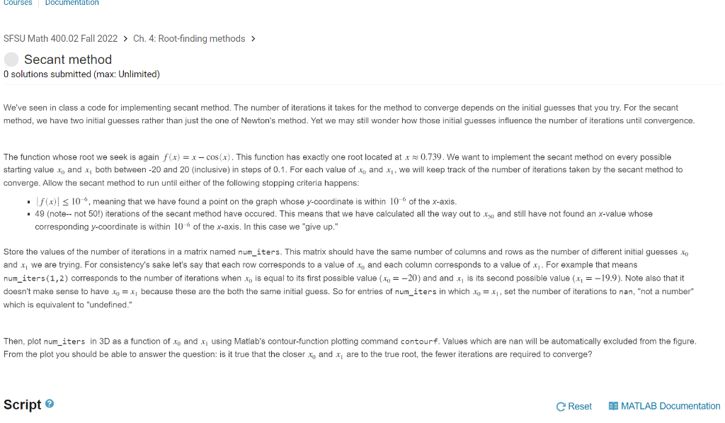 Solved SFSU Math 400.02 Fall 2022> Ch. 4: Root-finding | Chegg.com