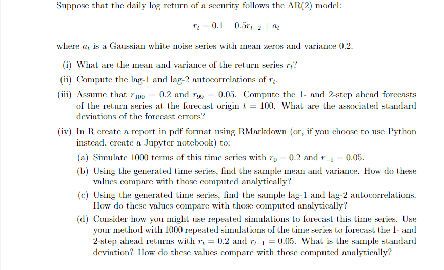 2 Suppose that the daily log return of a security | Chegg.com