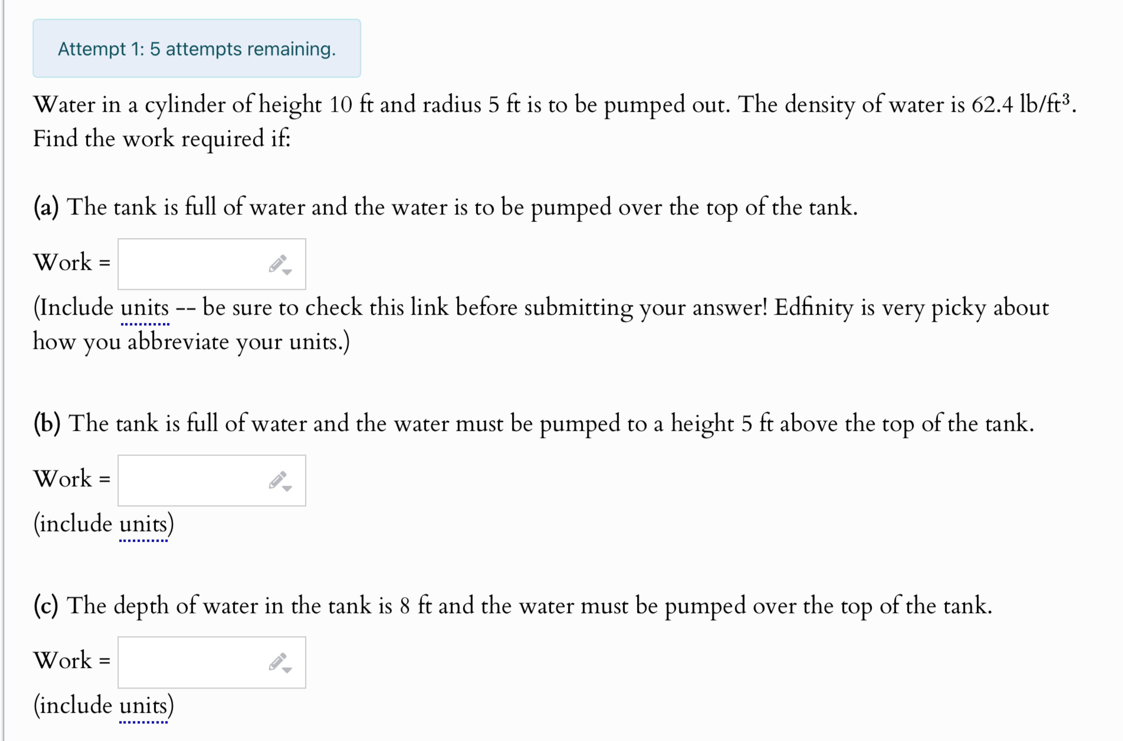 Solved Attempt 1: 5 ﻿attempts remaining.Water in a cylinder | Chegg.com