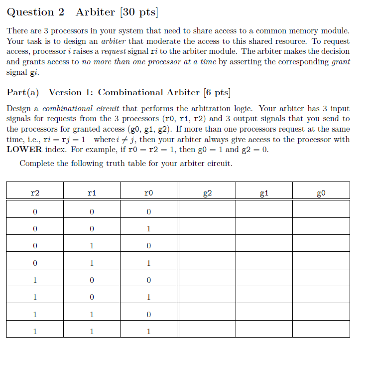 Solved Question 2 Arbiter [30 pts] There are 3 processors in | Chegg.com