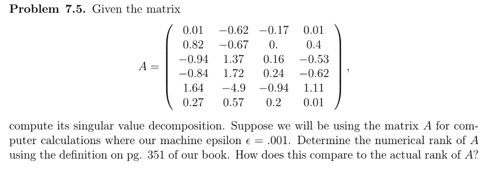 Definition The numerical rank of an ,n × n matrix is | Chegg.com