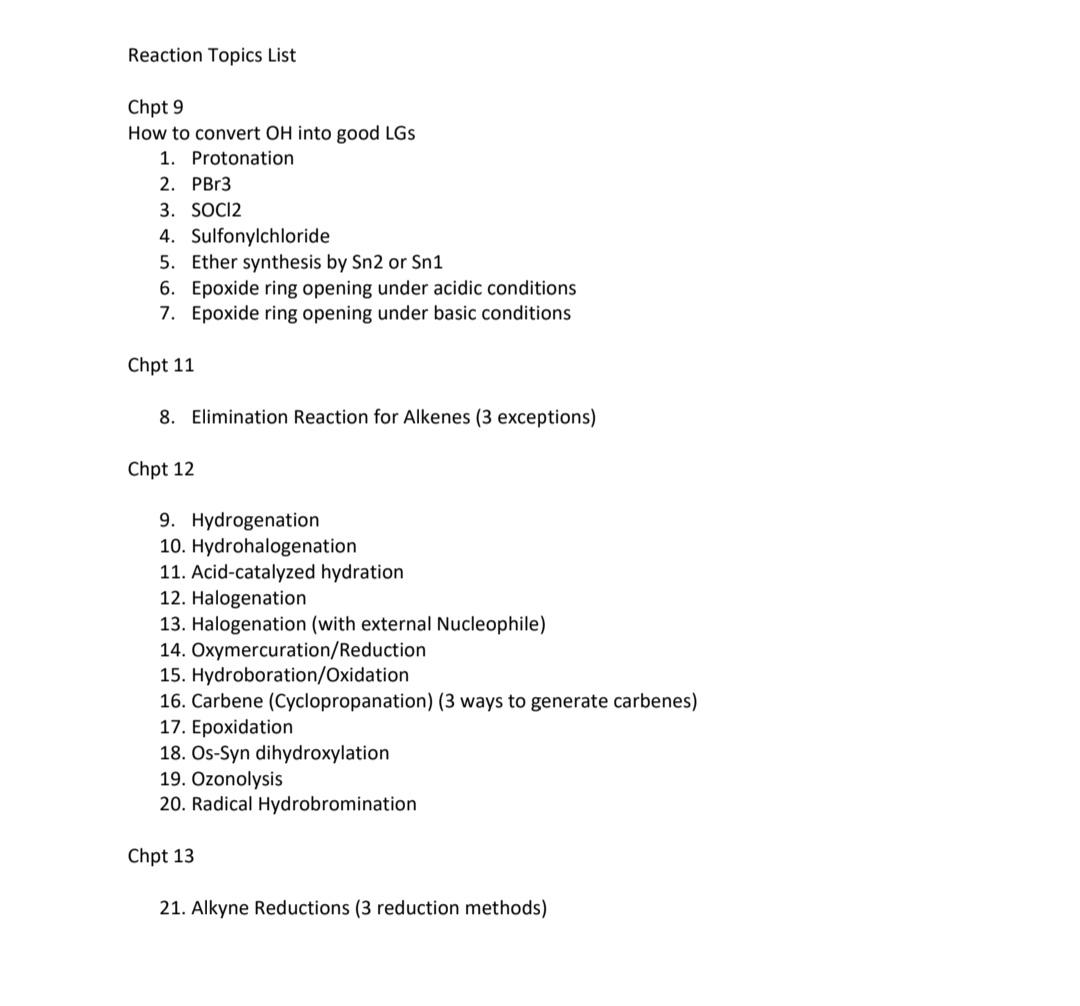 Solved Reaction Topics List Chpt 9 How to convert OH into | Chegg.com