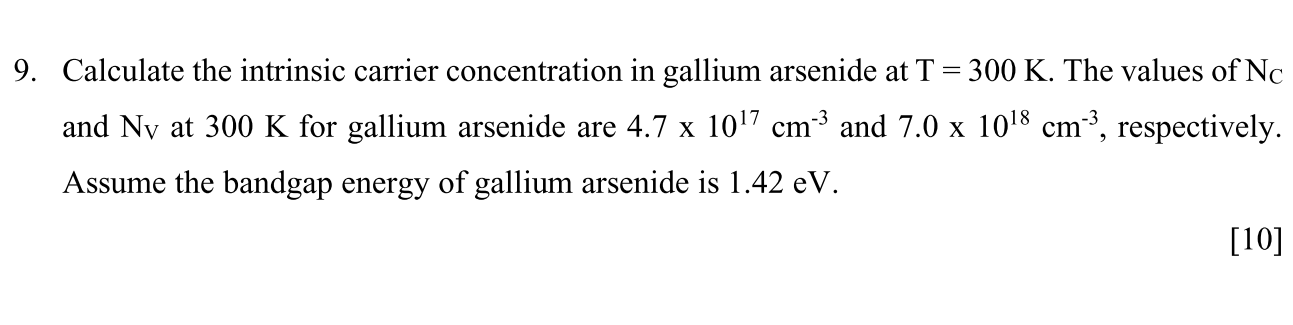 Solved 9. Calculate the intrinsic carrier concentration in | Chegg.com