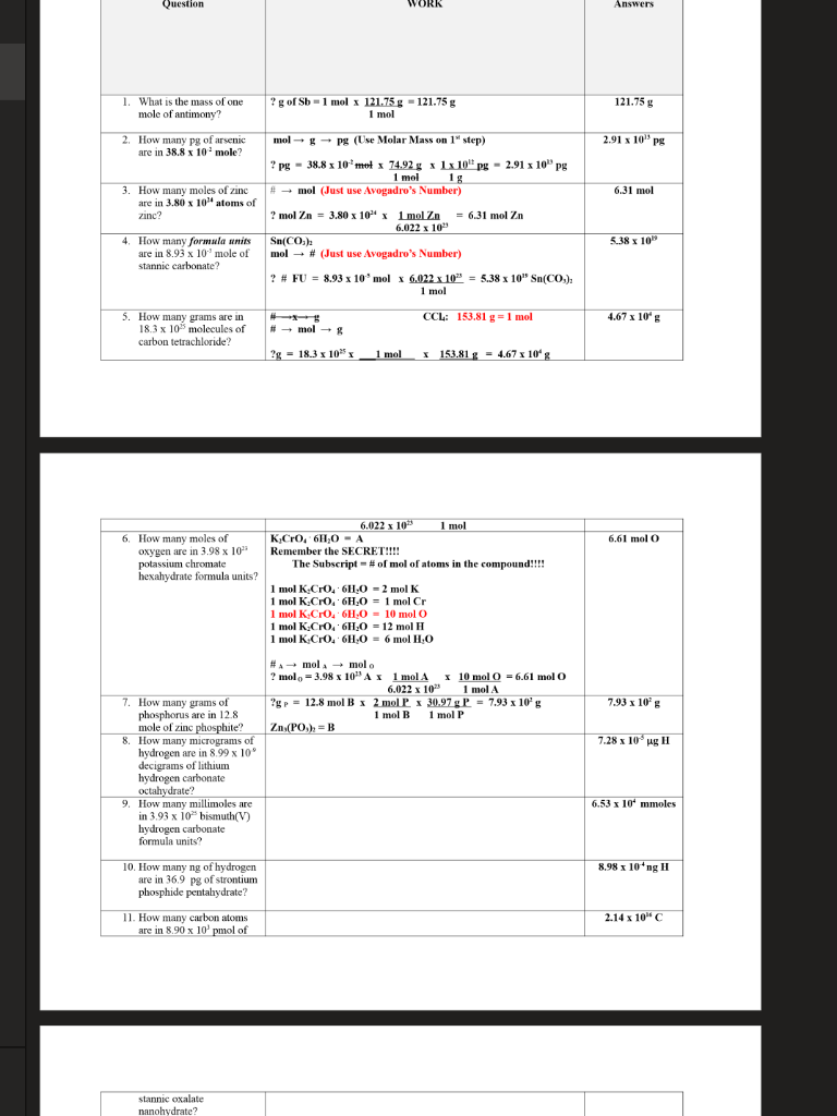 Solved Question Wesalon WORK Answers 1 What Is The Mass Of Chegg