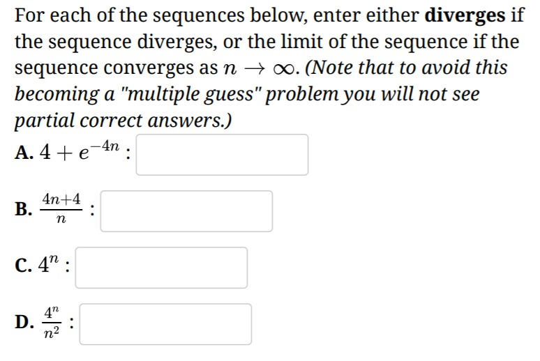 Solved For each of the sequences below, enter either | Chegg.com