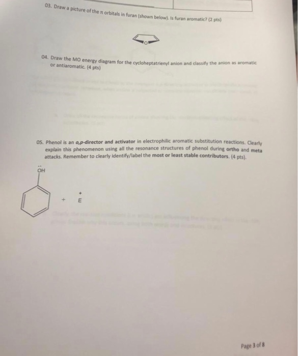 Solved 03. Draw a picture of the t orbitals in furan (shown | Chegg.com