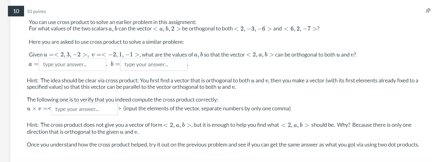 Solved You can use cross product to solve an earlier problem | Chegg.com