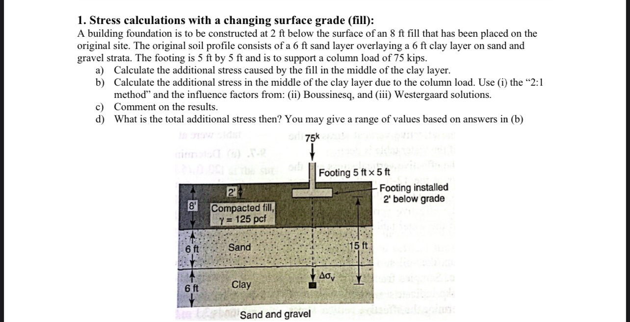 1. Stress calculations with a changing surface grade | Chegg.com
