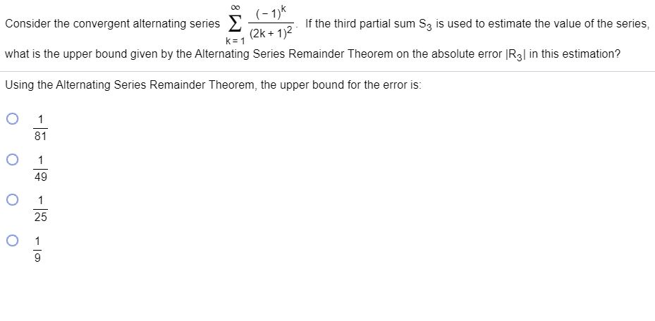 Solved Consider the convergent alternating series (-1)" 5. | Chegg.com