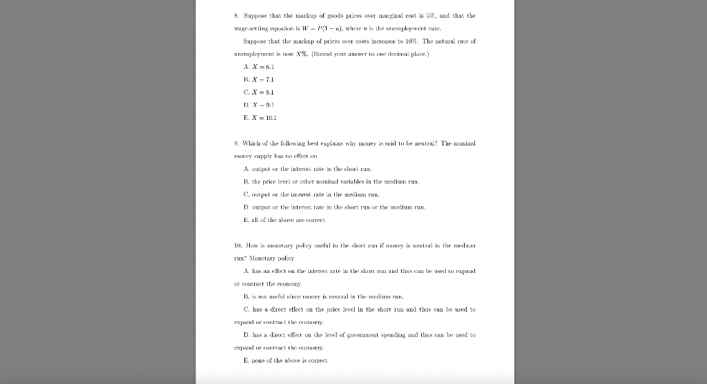 Solved 8. Suppose that the markup of goods prices over | Chegg.com