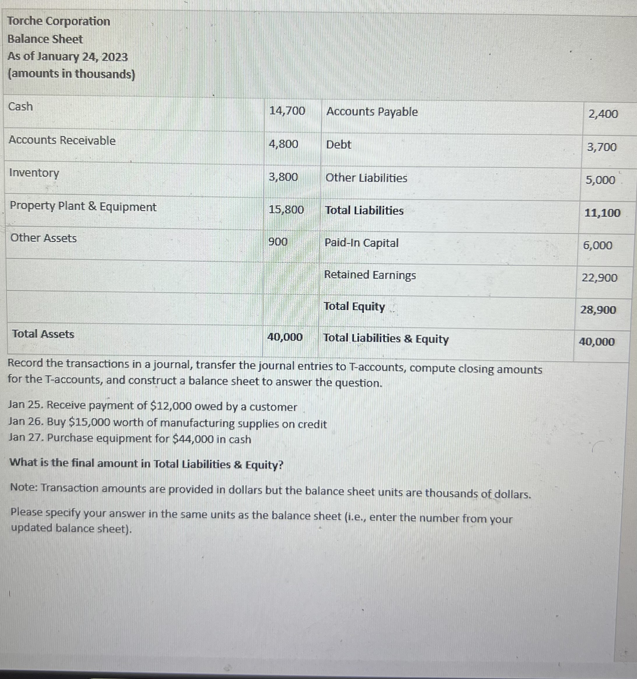 Solved Record the transactions in a journal, transfer the | Chegg.com